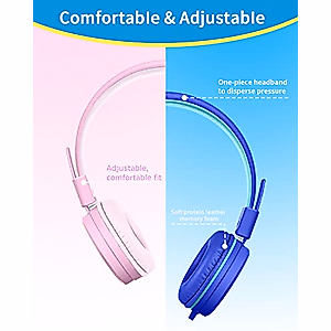 ADOOPE [2PACK Kids Headphones with Microphones 91dB Volume Limit Designed for Kids Boys and Girls, Wired Kids Headset with Share Splitter, HD Sounds on-Ear Headphones for Tablets, iPad, Fire Tablet