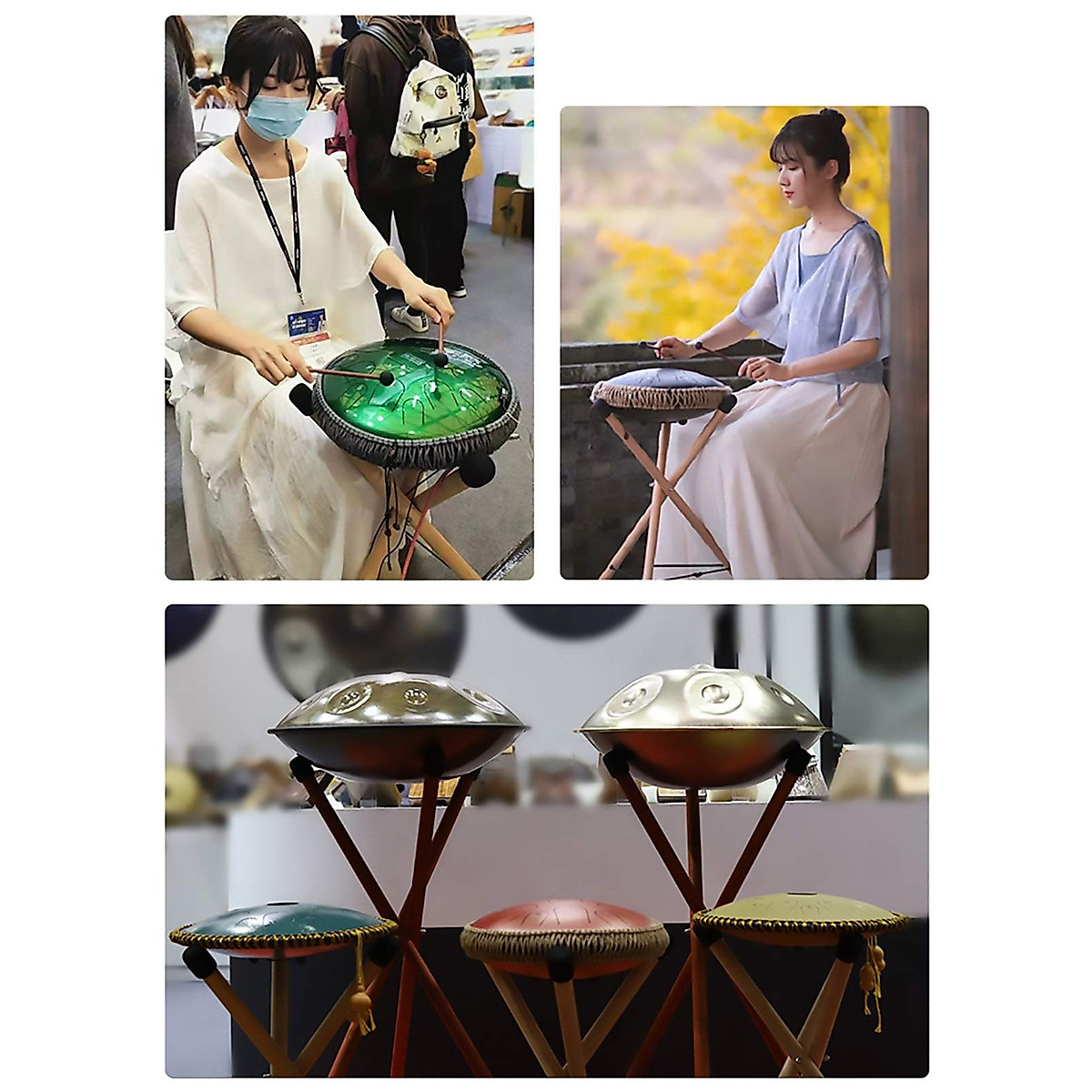 QiaoDongDian Wooden Steel Tongue Drum Stand Foldable,Handpan Drum Stand, Tripod Base,for 10 to 22 Inch Drum Percussion Instrument,Securely Holds Your Instrument. (Color : Dual-use)