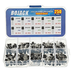 BOJACK 10 Values 250 Pcs A1015 BC327 BC337 C1815 S8050 S8550 2N2222 2N2907 2N3904 2N3906 PNP NPN Power General Purpose Transistors Assortment Kit
