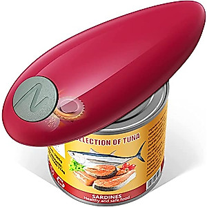 Powerful and Safe Electric Can Opener with Smooth Edge, Open Your Cans with A Simple Push of Button, Food-Safe and Battery Operated Handheld Can Opener(Red)