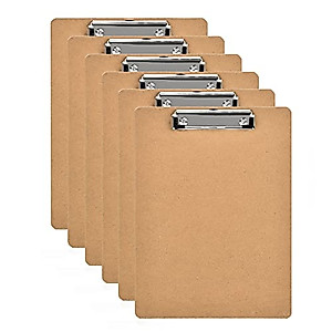 Happyhapi Clipboards 6 Pack Wood Clip Boards Hardboard Letter Size (9 x 12.5 Inches) for 8.5x11 Inch Paper Brown ECO Friendly Clipboards with Low Profile Clip for Office, School Classroom Supplies