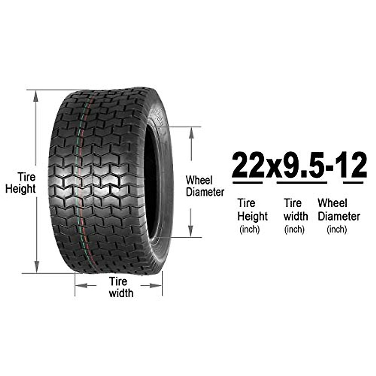 MaxAuto 22X9.50-12 Lawn Mower Tires, 22x9.5-12 Lawn Garden Tractor Tires, 22x9.5x12 Turf Tire, 4PR Tubeless, 1290lbs Capacity, Set of 2