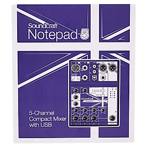 Soundcraft Notepad-5 Channel Podcast Mixer Podcasting Interface Bundle with Rockville PRO-M50 Studio Headphones, RMC-XLR Handheld Wired Mic and RTMS21 Desktop Tripod Mic Stand with Pop Filter