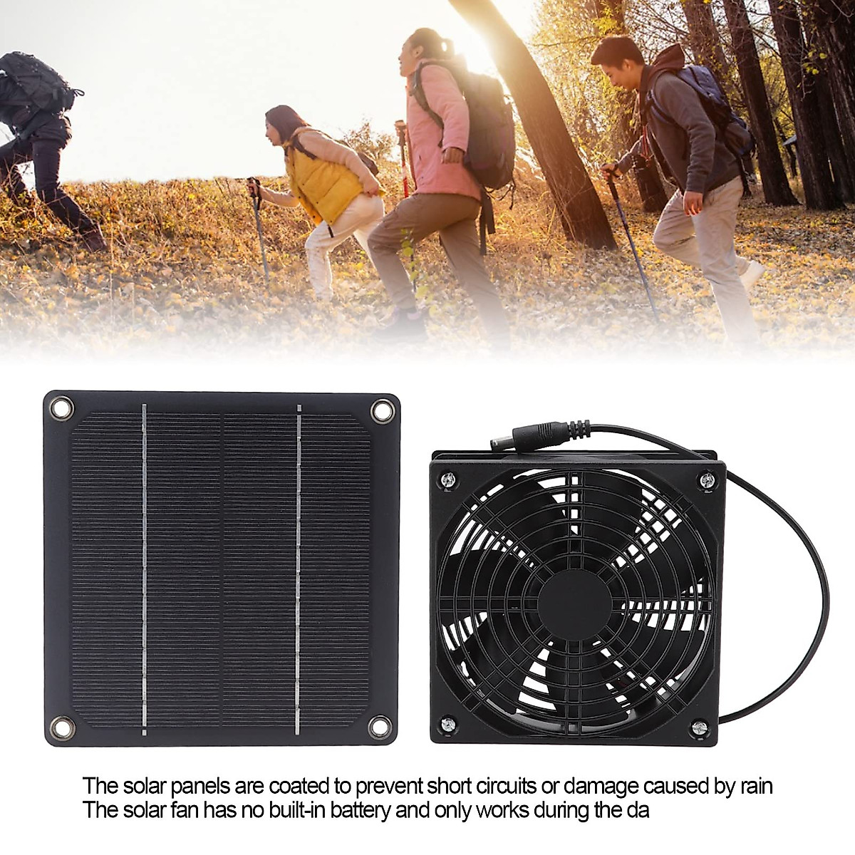 Cryfokt Waterproof Solar Powered Exhaust Fan, Outdoor Solar Panel Fan Kit Portable Ventilator with 39In Cable, Cooling Ventilation for Greenhouse, Chicken Coops, Sheds