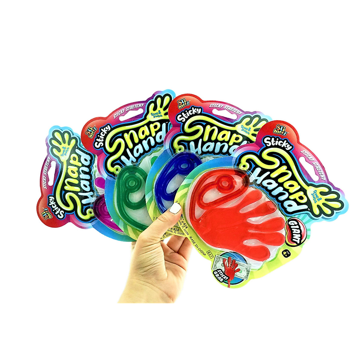 Fun a Ton Giant Snap Hand-Jumbo Sticky Hands Toy (4 Pack Assorted) Large Stretchy Toy for Kids. Party Favors, Classroom Prizes, Birthday Gifts Easter Day Goodie Bags Stuffers Bulk. 414-4s