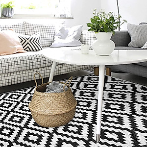 Outdoor Rug,Reversible Mats, Plastic Straw Rug, Modern Indoor Outdoor Area Rug, Large Floor Mat and Rug for Outdoors, RV, Patio, Backyard, Deck, Picnic, Beach, Trailer, Camping, Black & White, 5' x 8'