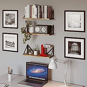 Wallniture Minori Floating Shelves Set of 3, Small Bookshelf Unit for Living Room, Office, and Bedroom, Natural Burned Rustic Wood Wall Decor with Metal Floating Shelf Bracket 6D x 17W x 5.5H in