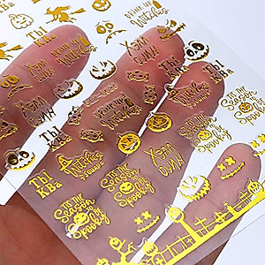 3D Halloween Nail Art Stickers for Women Gold Self-adhesive Nail Decals 9 Sheets Skull Witch Pumpkin Word Cat Ghost Nail Sticker Designs for Halloween Party Favor Supplies Manicure Tips Decorations