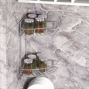 GeekDigg 2 Pack Corner Shower Caddy, Adhesive Shower Shelves, Wall Mounted Stainless Steel Shower Shelf for Inside Shower, Bathroom, Toilet, Kitchen and Dorm- No Drill Install, Silver