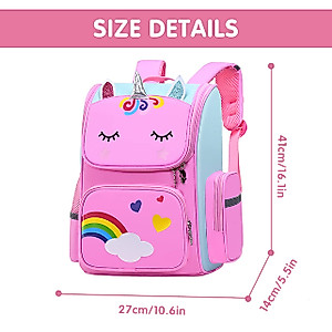 School Backpack for Girls Large Capacity Waterproof Light Weight Schoolbag Bookbag for Kids Primary School Student (Magic Horse Pink)