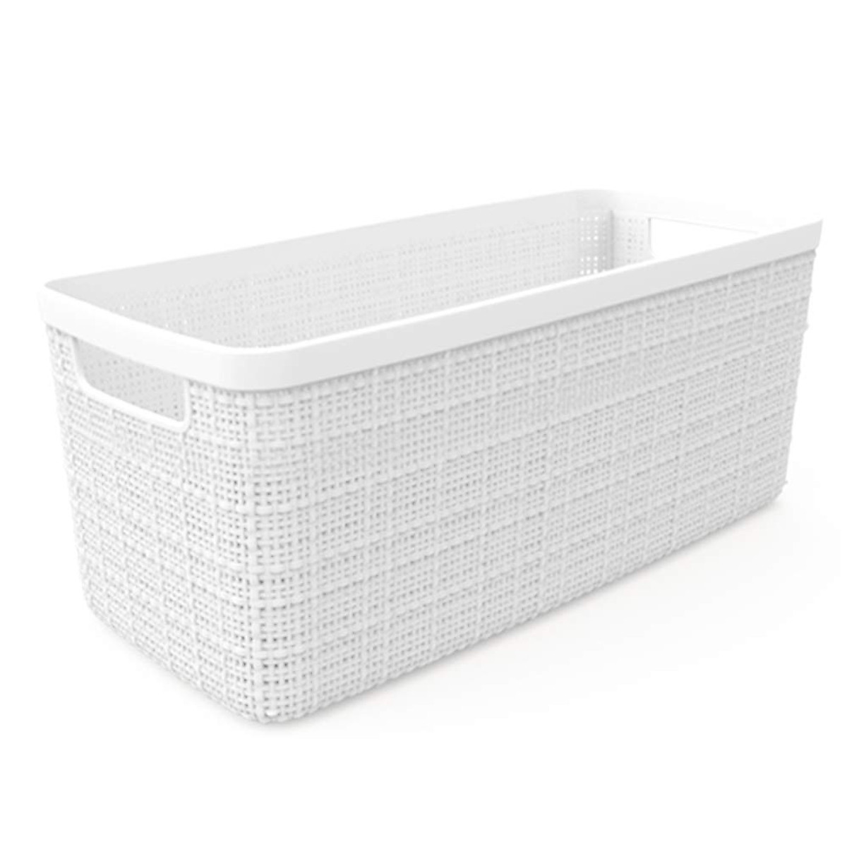 Curver Jute Decorative Plastic Organization and Storage Basket Perfect Bins for Home Office, Closet Shelves, Kitchen Pantry and All Bedroom Essentials, Slim, White, Set of 8