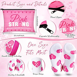 Breast Cancer Survivor Gifts Breast Cancer Awareness Tumbler Engraved with Hope Strength Cure Inspirational Gift Cosmetic Pouch Makeup Bag and Breast Cancer Socks for Women (Pink, Stylish Style)