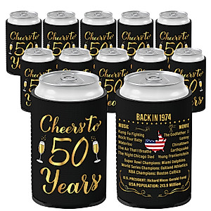 Xumbtvs 50th Birthday Decorations for Women and Men, Vintage 1974 Birthday Decor, Fifty Year Old Birthday Party Supplies, 12 Pcs Neoprene Can Cooler Sleeves for Soda, Beer, Beverage