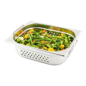 Restaurantware Perforated Steam Table Pan - Half Size - 4" Deep - Collapsible Handles - Anti Jam - Commercial Grade Stainless Steel - 1ct Box - Met Lux