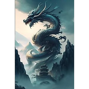 Panlong Wall Poster Art - Dragon on the Mountain - Unframed Vintage Painting Print Poster, Great For Home Decor Dining Room Bar Decor 16x16 inch