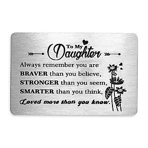 Tawdull Daughter Gifts from Dad Mom Engraved Metal Wallet Inserts Card Inspirational Graduation Gift Daughters Birthday Present Always Remember You Are Braver than You Believe Note Cards