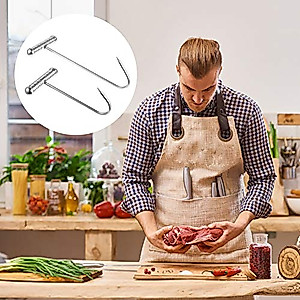 DOITOOL 2pcs T Shaped Boning Hooks Stainless Steel Meat Hook for Butchering Heavy Duty Butcher Hooks with Handle Meat Hangers for Bacon Sausage