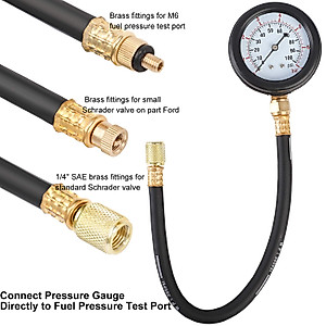 JIFETOR Fuel Injection Pump Pressure Tester Gauge Kit, Car Gasoline Gas Fuel Oil Injector Test Manometer Tool Set 0-100PSI, Universal for Auto Truck SUV Motorcycle ATV RV