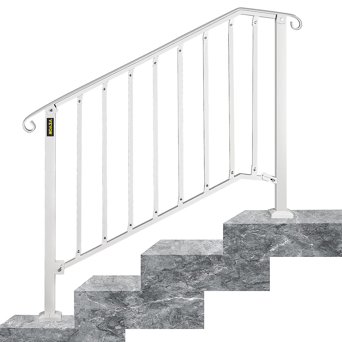 VEVOR Handrail for Outdoor Steps, 3-4 Steps White Fence Outdoor Handrail, Adjustable Metal Staircase Handrail, Thickened Stair Railings for Porch Railing, Deck Handrail