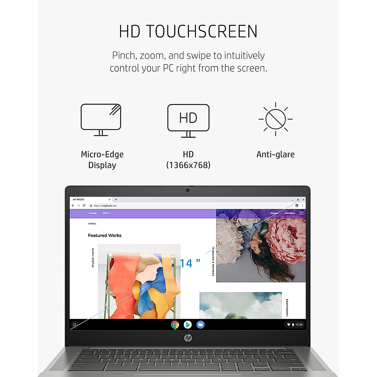 HP Chromebook 14b Laptop, 11th Gen Intel Core i3-1115G4, 8 GB RAM, 128 GB SSD, 14” HD Anti-Glare Touchscreen, Chrome OS, 720p Webcam and Camera Shutter, Audio by B&O, Backlit Keys (14b-nb0010nr, 2021)