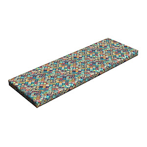Ambesonne Bohemian Bench Pad, Geometric Pattern with Ornamental Floral Folk Art Abstract, Standard Size HR Foam Cushion with Decorative Fabric Cover, 45" x 15" x 2", Cadet Blue