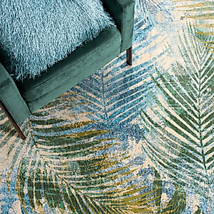 SAFAVIEH Lillian Collection Area Rug - 8' x 10', Blue & Green, Tropical Boho Design, Non-Shedding & Easy Care, Ideal for High Traffic Areas in Living Room, Bedroom (LLN308M)