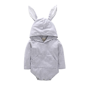 DUBASAM Newborn Infant Baby Girl Boy Bunny Hooded Romper Cartoon 3D Rabbit Hoodie Halloween Easter Outfit (Light Gray, 0-3 Months)