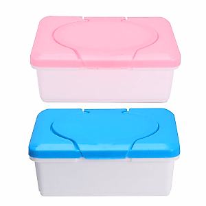 2pcs Wet Tissue case Wet Tissue Case Wipes Dispenser Tissue Box Holder Dispenser Holder for Vanity, Desk, Office, Baby Holder Dorm case (Pink and Blue)