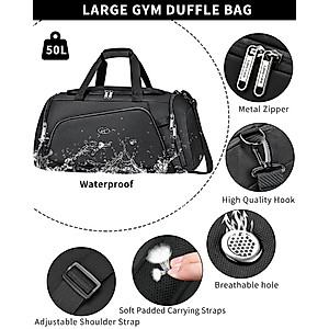 LOKASS Gym Bag for Men/Women-Duffle Sports Bag with Shoe Compartment, Carry On Weekender/Overnight Bag, Waterproof Gym Backpack Travel Bag for Camping (Black，Large)