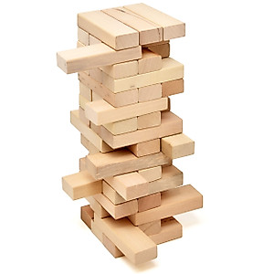 Number 1 in Gadgets Timber Tower Wood Block Stacking Game, 48 Piece Classic Wooden Blocks for Building, Toppling and Tumbling Games, Deluxe Stacking Game