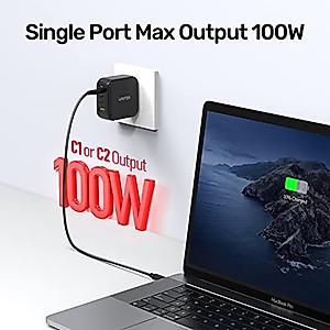 Unitek USB C Fast Charger - 100W PD Gan Block Charge Ultra Small 4 Port Wireless Type C & USB A Wall Charger Compact Travel Power Adapter Super Quick for Ipad iPhone Samsung MacBook Laptop