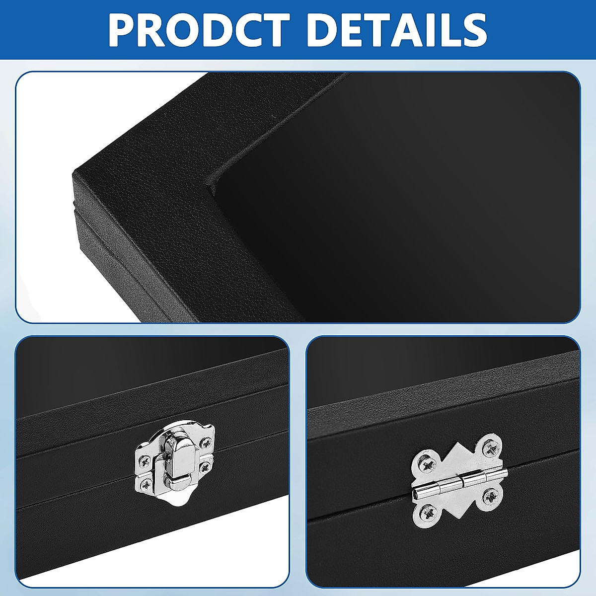 Dustproof Pin Display Case PU Leather 8''x6'' Pin Display Board Shadow Box Frame with Hooks and Wood Frame For Enamel Pin, Military Medals, Jewelry Pins, Pin Badge Collection, Rings, Necklaces (Black)