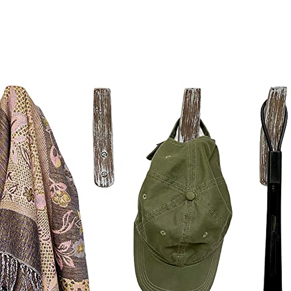 WRIGHTMART Wooden Wall Mounted Coat Hook Set of 4 - Heavy Duty Handmade for Entryway, Hallway, Bathroom, Kitchen - Weathered Whitewash Farmhouse Decor