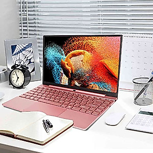 Laptops Computer, 14in Ultra Slim Laptop Pink Quad Core IPS HD Screen for School US Plug