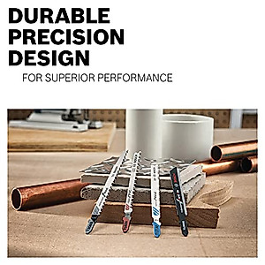 BOSCH T113A3 3-Pack 4 In. Knife Edge T-Shank Jig Saw Blades Ideal for Applications in Soft Materials, Cardboard, Leather, Carpeting, Polystyrene