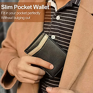 WINWANG Slim Wallet for Men with Money Clip Genuine Leather Minimalist Bifold RFID Blocking Front Pocket Wallet Present for Dad, Boyfriend, Husband.