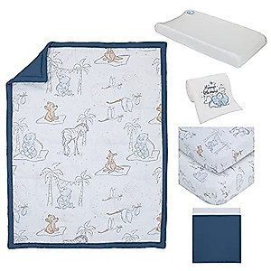Disney Dumbo Mommy's Little Peanut Ivory, Gray, Blue Kangaroo, Bear, Zebra, Stork with Palm Trees 6Piece Nursery Crib Bedding Set, Ivory, Blue, Grey, Tan