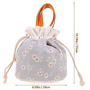 Cabilock Lunch Bag Insulated Folding Lunch Bag Bento Box Drawstring Bag Portable Lunch Holder Daisy Pattern Bento Box Bag Cute Tote
