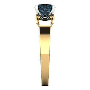 Clara Pucci 1.8 ct Round Cut Solitaire Natural London Blue Topaz Accent Art Deco Bridal Wedding Statement ring 18K 2 tone Gold Size 7