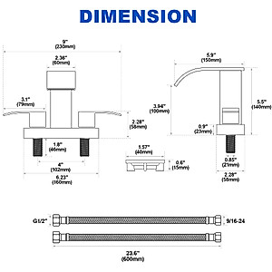 Waterfall Bathroom Sink Faucet - 2 Handle 4 Inch Centerset Faucet for Lavatory Bathroom Sink, with cUPC Faucet Supply Line Hoses for Bathroom Restroom Vanity Lavatory, Brushed Nickel