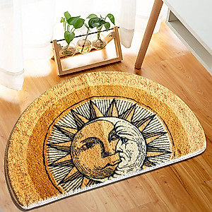 WERGHJ Half Round Door Mat,Semi Circle Bathroom Floor Rug,Tarot Sun Moon Rug,Non-Slip Welcome Entrance Way Rug,Absorbent Bath Mat,Microfiber Tufted Indoor Rug for Kitchen Living Room