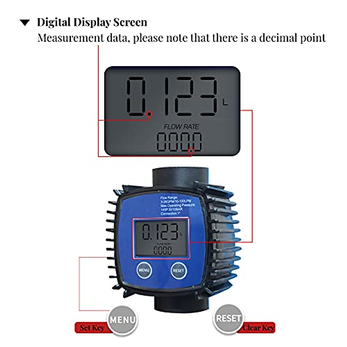 1″ Digital Flow Meter,Multipurpose High Accuracy Water Diesel Flowmeter,Flow Meter for Garden Hose,for Diesel, Gasoline, Urea, Chemical Liquid, Water, Oil and Other Media