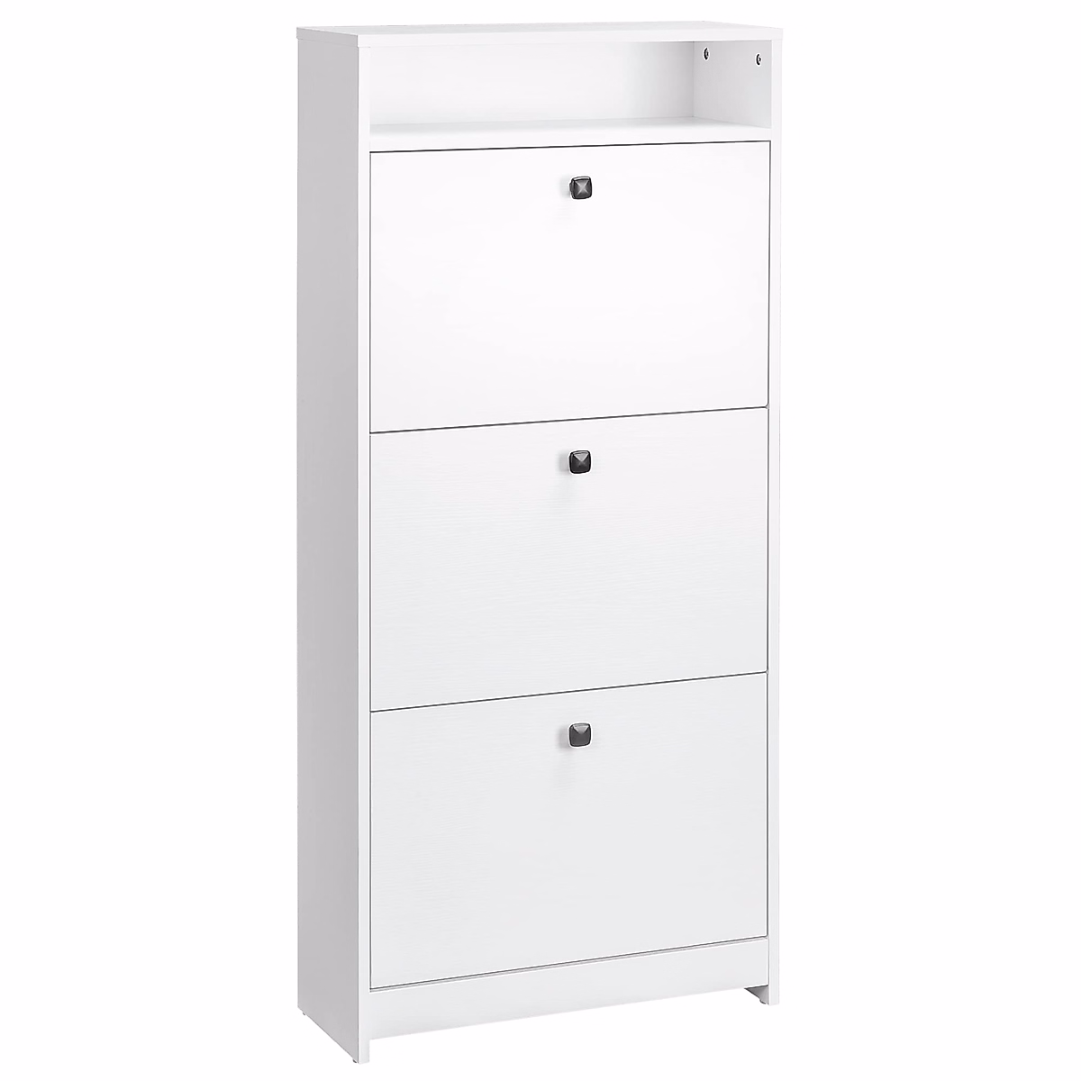 HOMCOM Slim Shoe Cabinet, Trendy Shoe Storage Cabinet with 3 Large Fold-Out Drawers & a Spacious Top Surface for Small Items, White