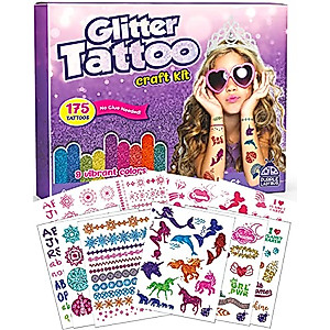 PURPLE LADYBUG Temporary Glitter Tattoo Kit - 175 No Mess Glitter Tattoos for Kids - Birthday Gifts for 7 Year Old Girls, Sleepover Party Supplies for Girls, Girls Birthday Gifts Age 8-10