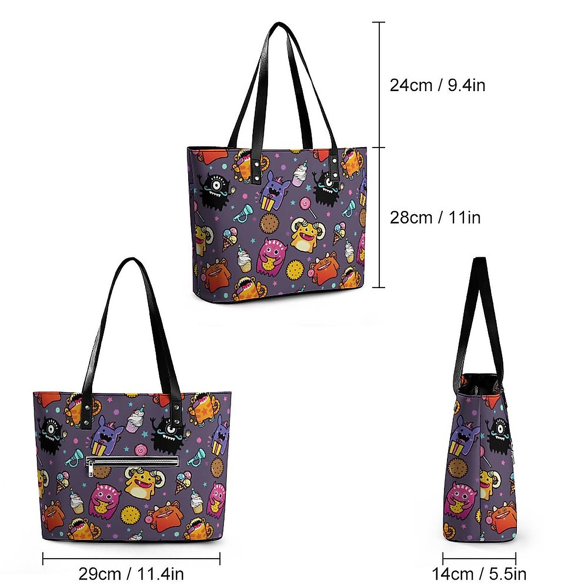Womens Handbag Doodle Pattern Leather Tote Bag Top Handle Satchel Bags For Lady