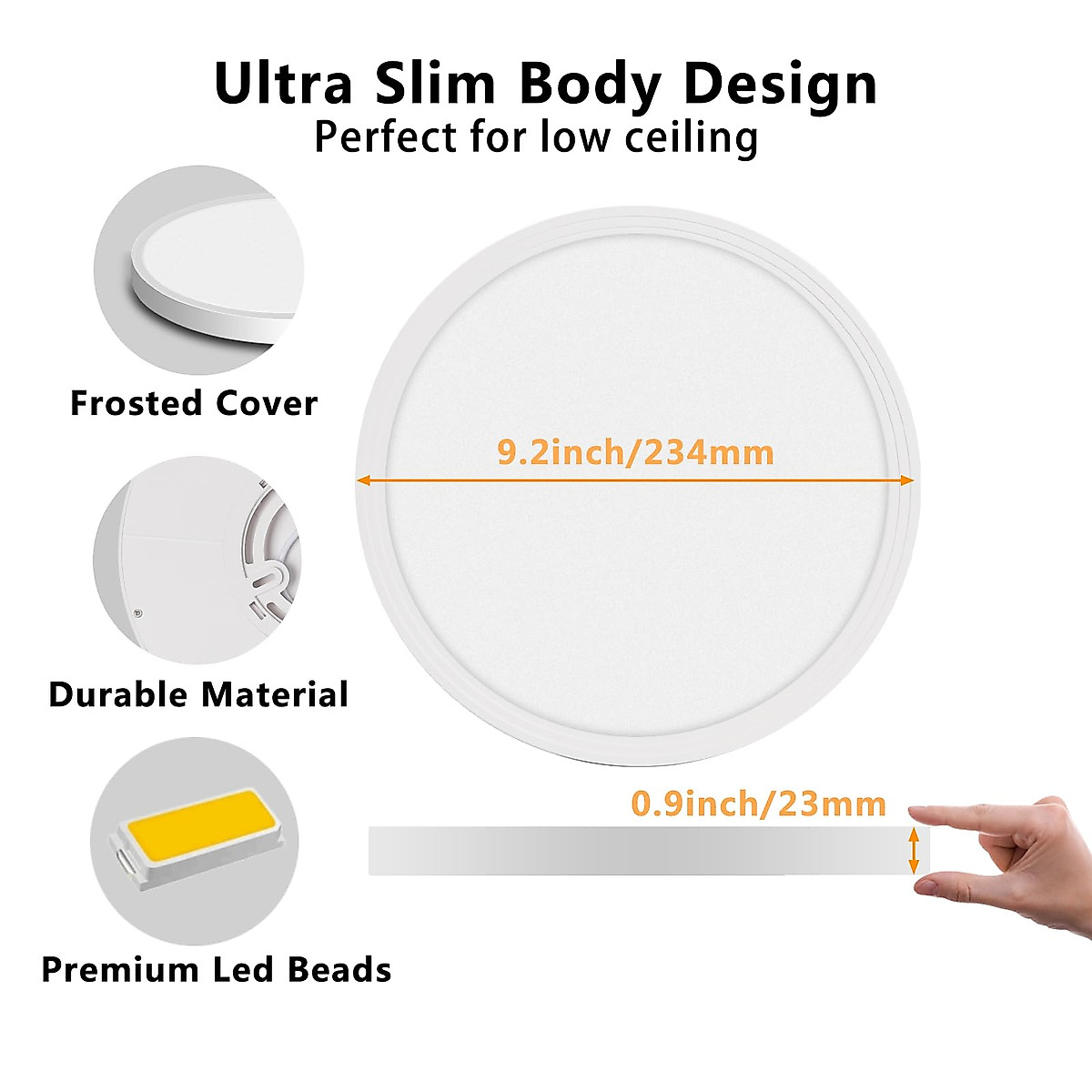 CHARYJOD LED Flush Mount Ceiling Light, 9inch Low Profile LED Ceiling Light,18W 5000K Ultra Thin Round Ceiling Light Fixture for Kitchen Bedroom Hallway Garage Laundry Stairwell Basement Closet White