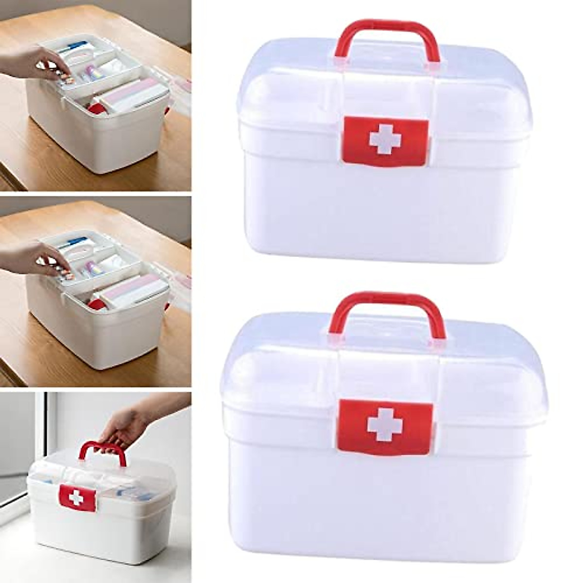 Menolana 2x Multi Purpose Medical First Aid Box Container Household Bin Portable Detachable Tray Storage Box Organizer for Sewing Office Car Hiking