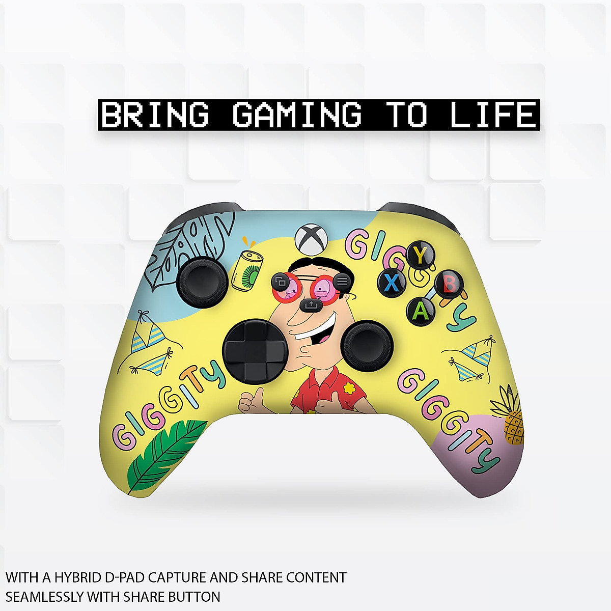 Quagmire Gigity Customised Wireless Controller for Xbox by BCB. Original Xbox Controller Compatible with Xbox One / Series X & S Console. Customized with Water Transfer Printing (Not a Skin)