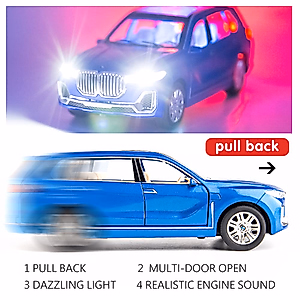 BDTCTK 1/24 Compatible for X7 SUV Model Car Toy Diecast Toy Cars, Zinc Alloy Pull Back Toy car with Sound and Light for Kids Boy Girl Gift(Blue)