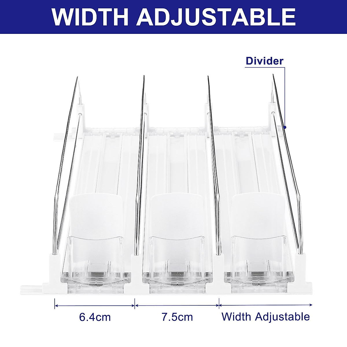 uxcell 3pcs Drink Organizer for Refrigerator, Self-Pushing Soda Can Organizer Width Adjustable Drink Dispenser Beverage Pusher for Fridge Pantry, White